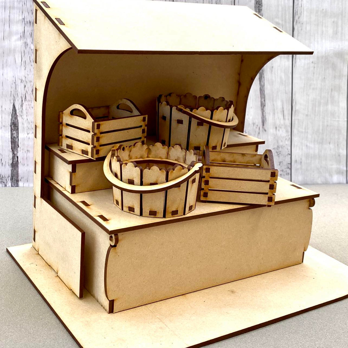 3D MDF Market Stall including crates – The Dusty Attic